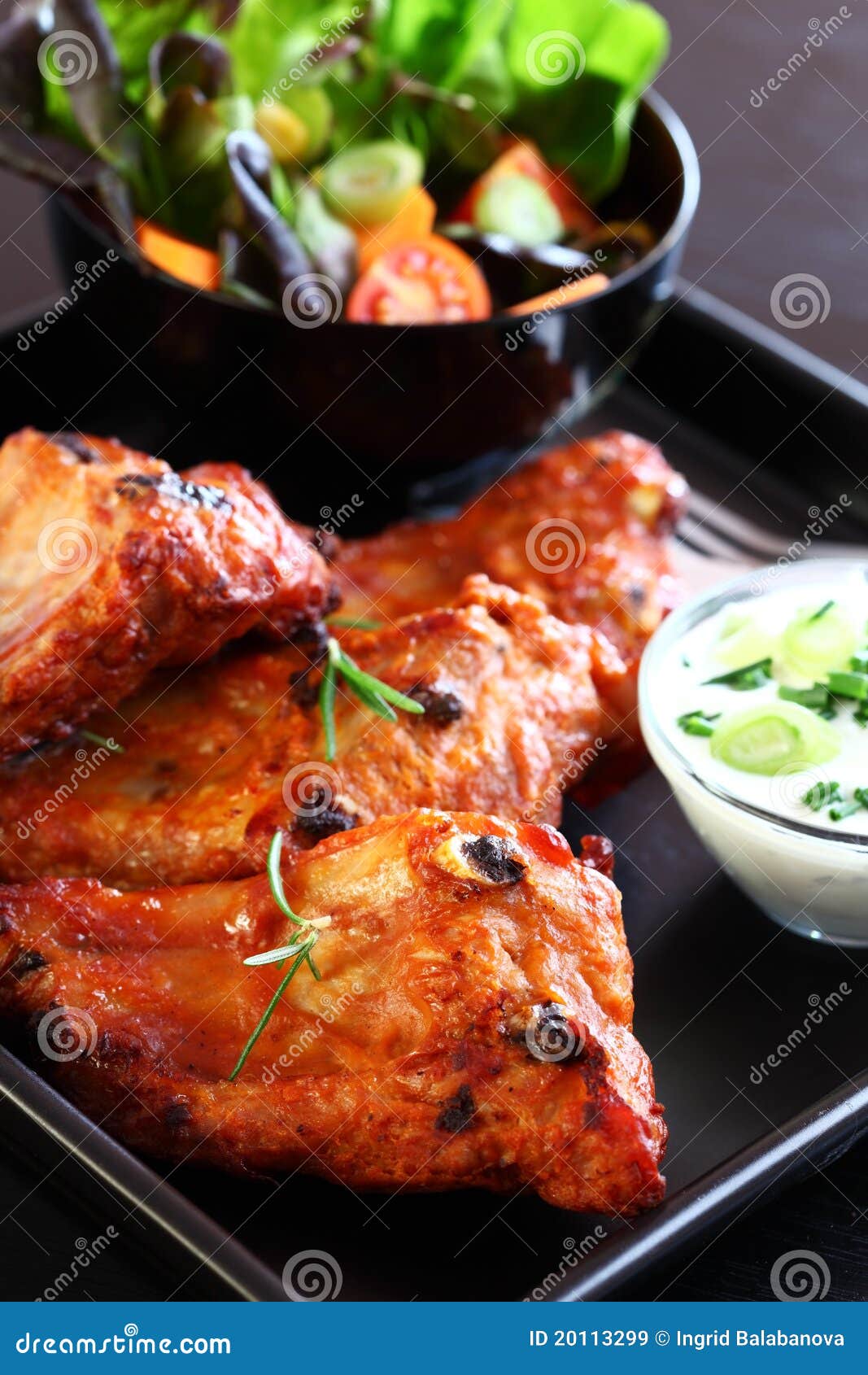 Spare Ribs with Vegetable Salad Stock Image - Image of outdoor, meal ...