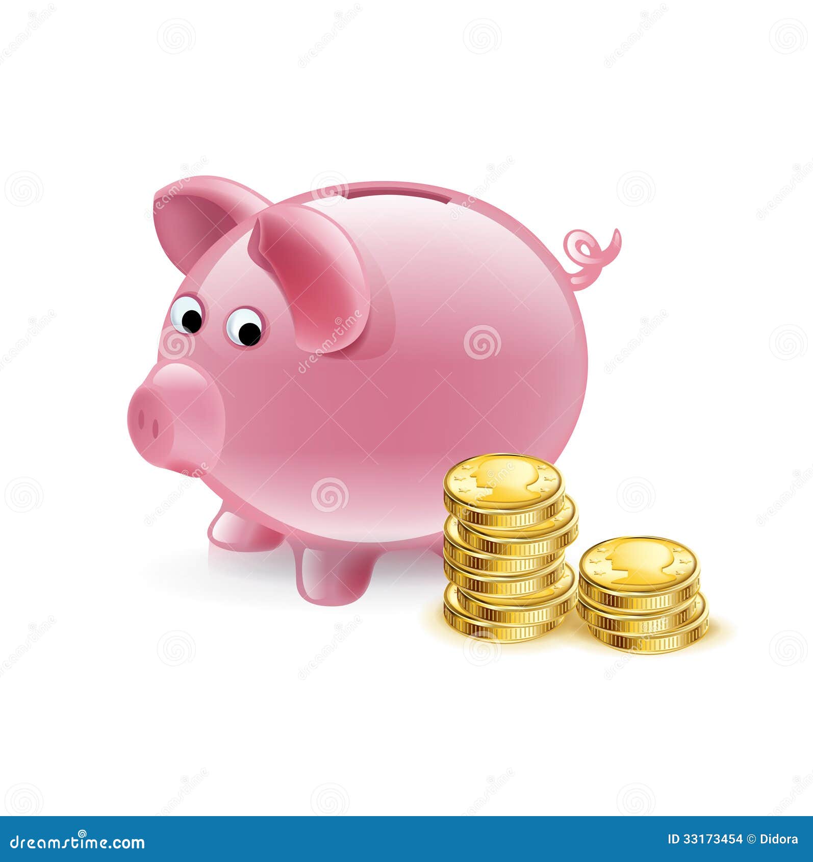 Spargris med guld- mynt vektor illustrationer. Illustration av guld ...