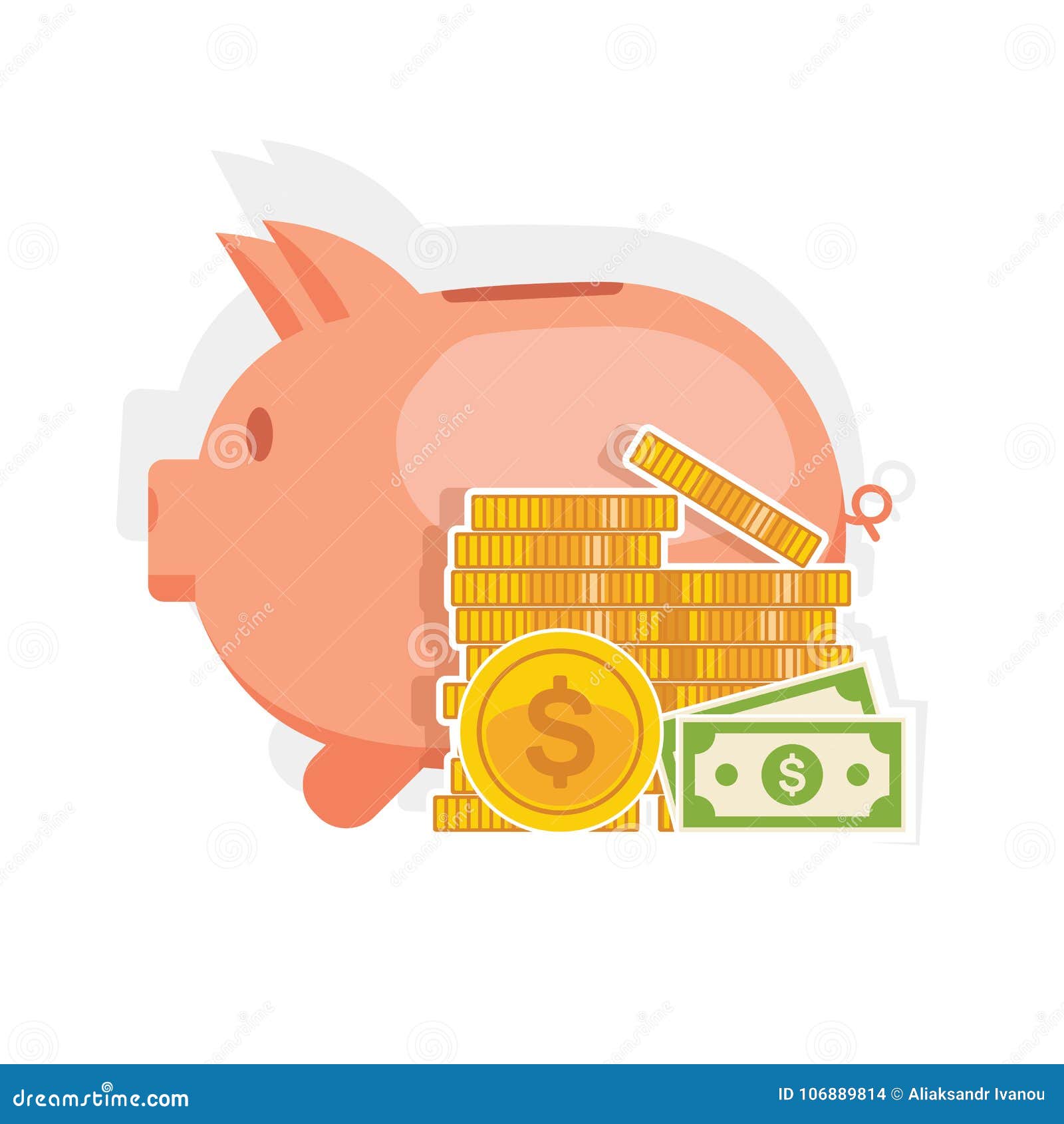 Spargris- Och Pengartorn Plan Illustration Stock Illustrationer ...