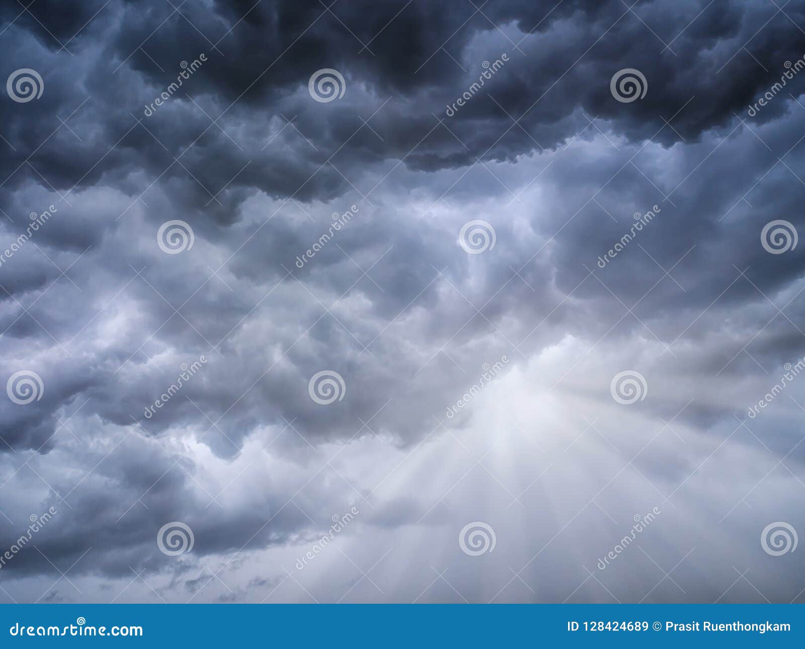 Spark of Light and Rain Cloud in the Evening. Stock Image - Image of ...
