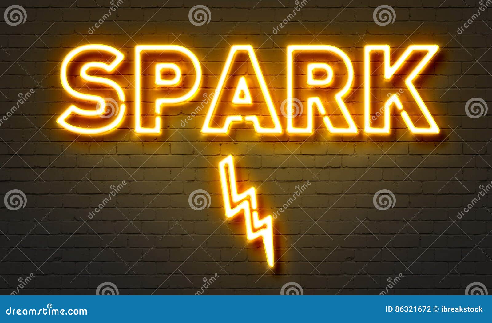 Spark Neon Sign on Brick Wall Background. Stock Illustration ...