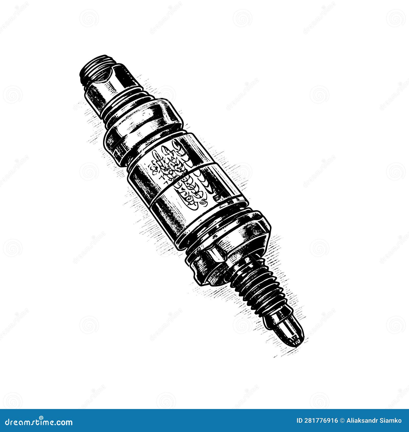 Spark Plug Vector Drawing. Isolated Hand Drawn, Engraved Style ...