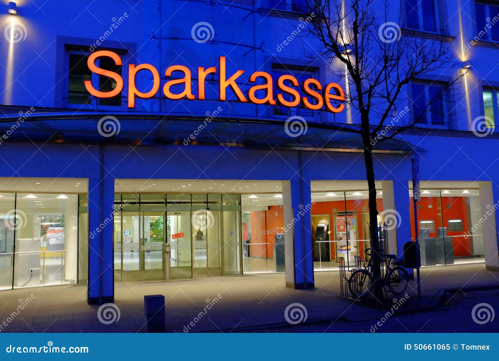 Sparkasse at night editorial image. Image of bank, germany - 50661065