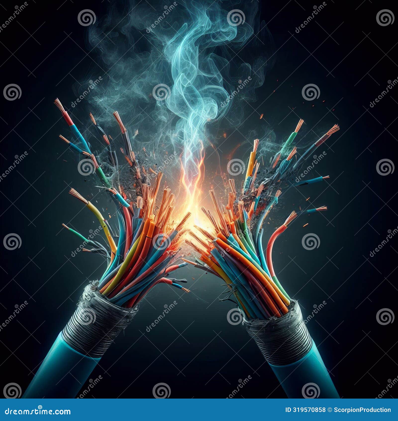 Sparking Electrical Cables Connected To A Blurred Electric Cabinet ...