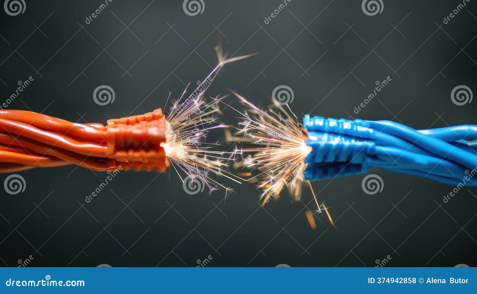 Sparking Electrical Cables Connected To A Blurred Electric Cabinet ...