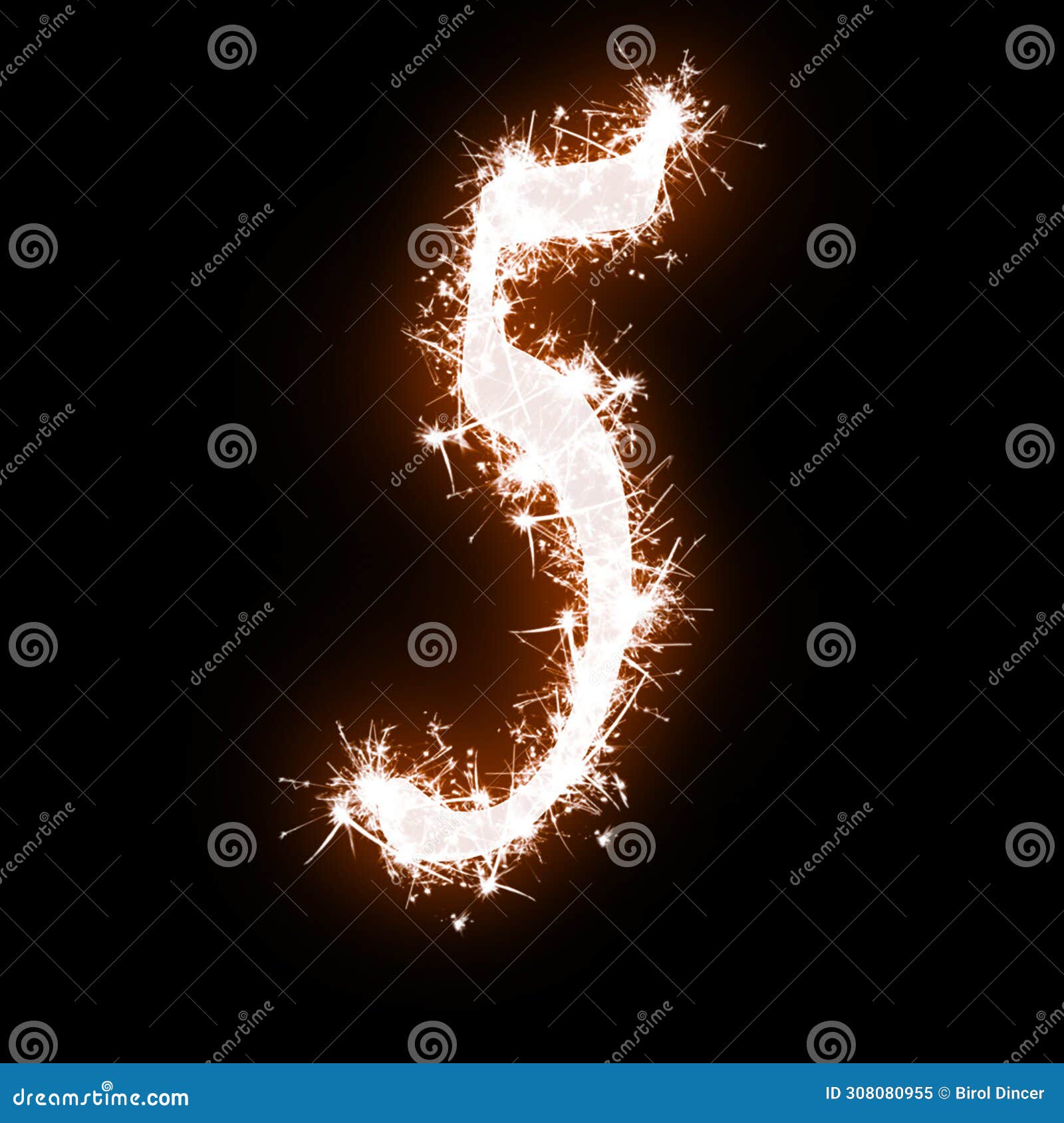 Sparkle Fire Number Five on Black Background Stock Illustration ...