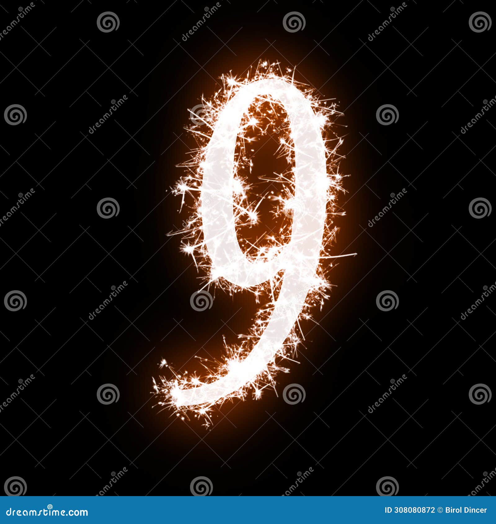 Sparkle Fire Number Nine on Black Background Stock Illustration ...