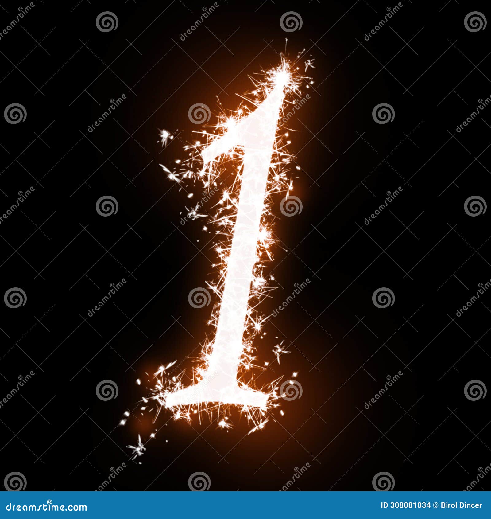 Sparkle Fire Number One on Black Background Stock Illustration ...
