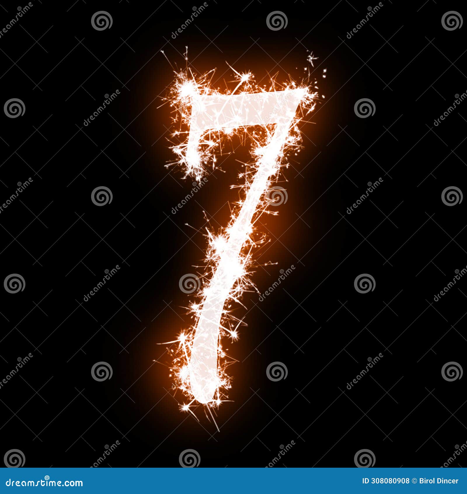 Sparkle Fire Number Seven on Black Background Stock Illustration ...