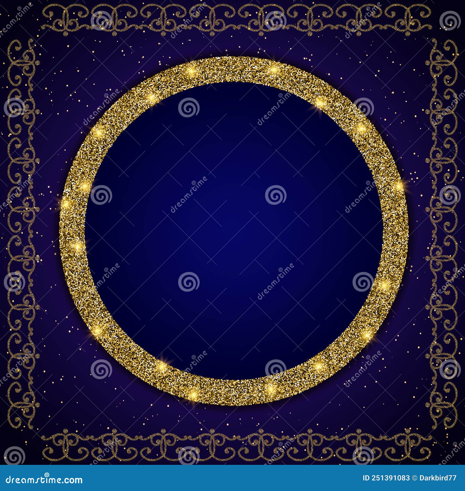 Sparkle Golden Shining Pattern Frame with Shining Round Banner on Blue ...