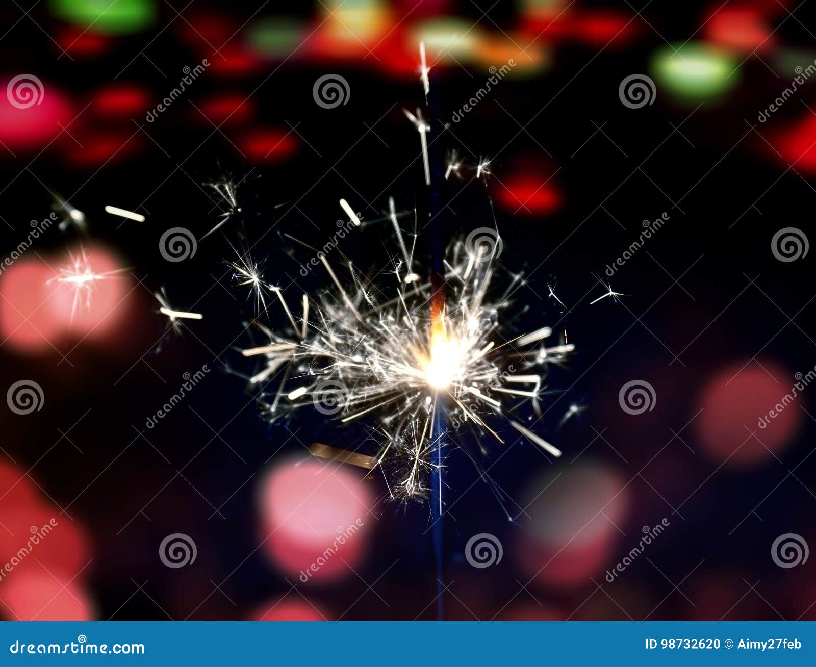 Sparkler Fire on Abstract Glitter Bokeh Lights. Stock Photo - Image of ...