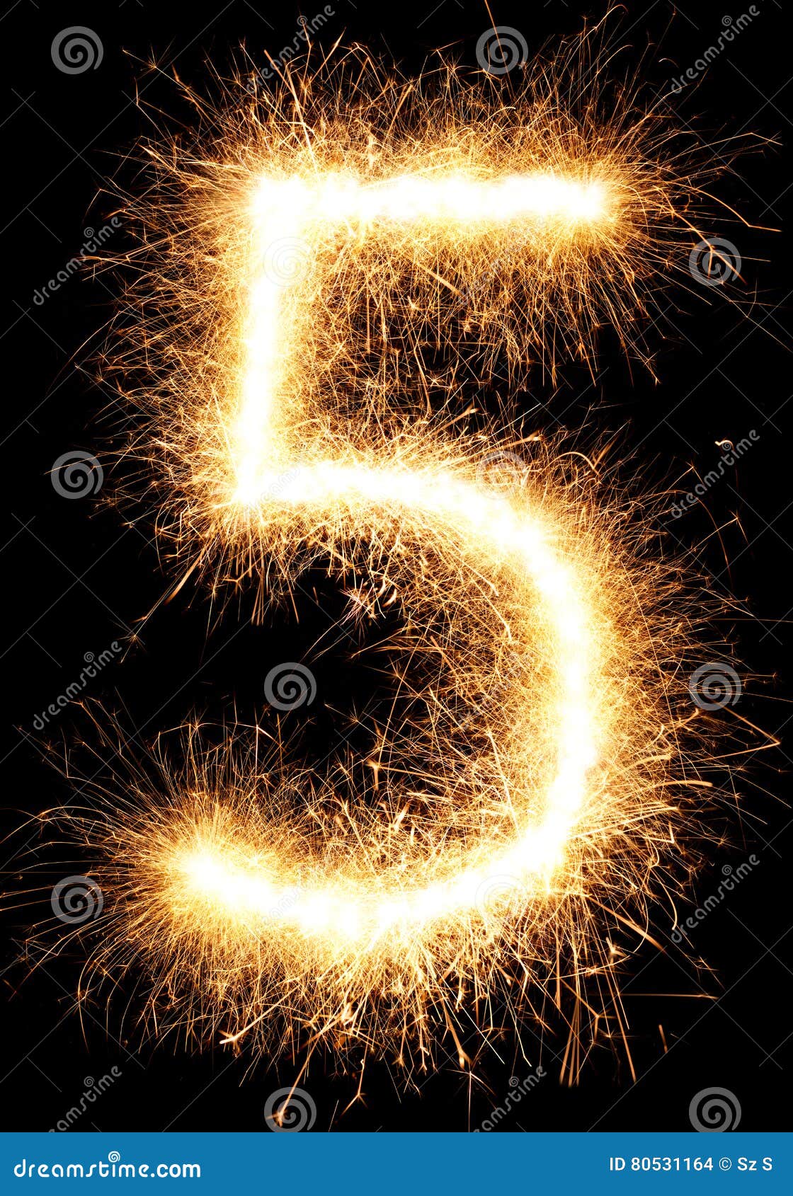 Sparkler Firework Light Number 5 Isolated on Black Stock Photo - Image ...