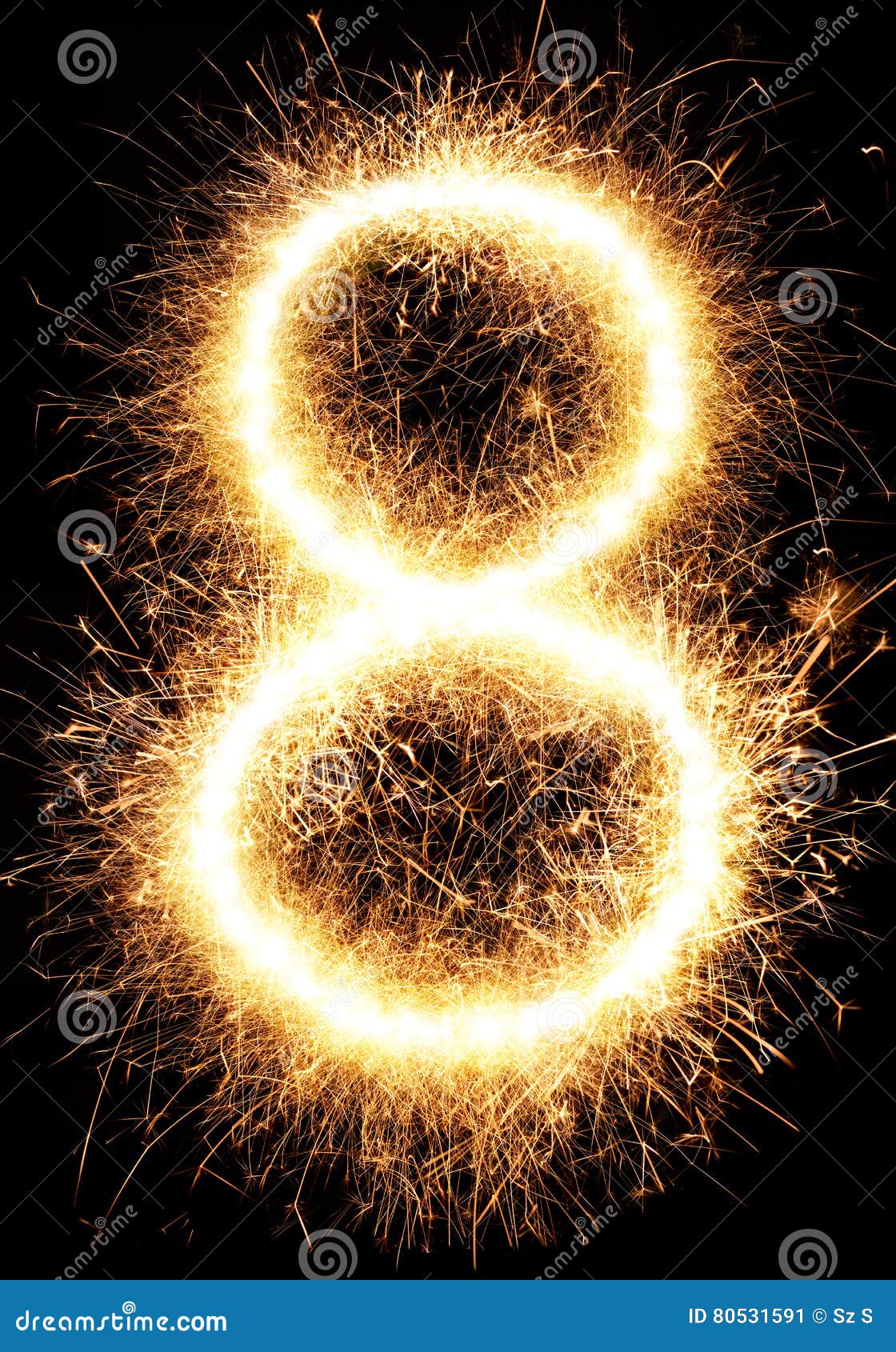 Sparkler Firework Light Number 8 Isolated on Black Stock Image - Image ...