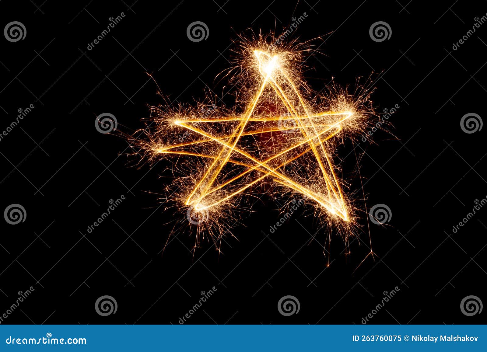 Sparkler Firework Light with Star Shape Isolated on Black Background ...