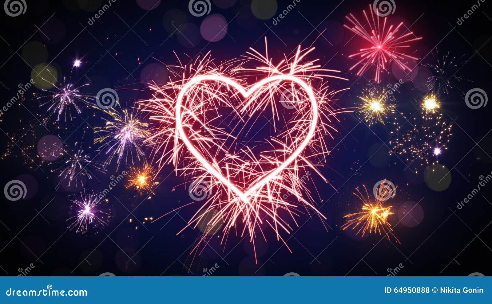 Sparkler Heart Shape and Fireworks Stock Illustration - Illustration of ...