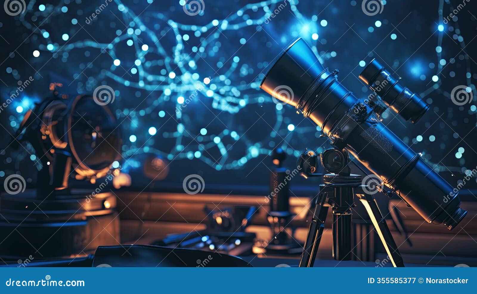 A Sparkling Astronomy Setup With Telescopes And Constellation Maps ...
