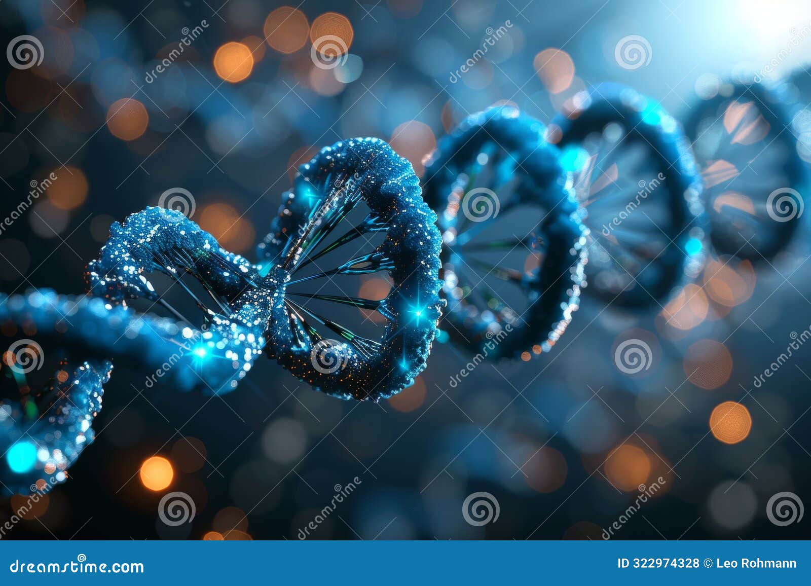 Sparkling Blue and Orange DNA Strands Interlaced in a Cosmic Setting ...
