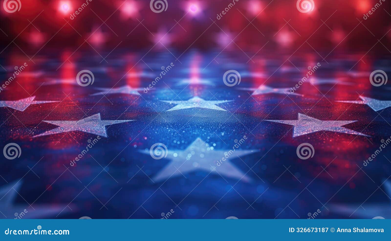 Sparkling Blue and Red Stars on Reflective Floor with Soft Glowing ...