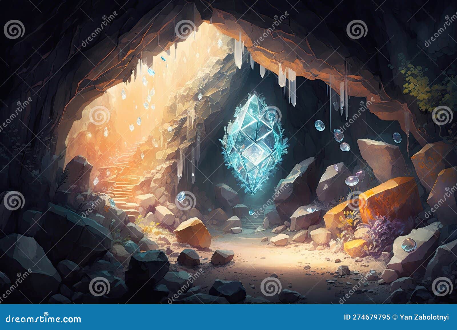 Sparkling Crystal Cave Filled with Treasures. Generative AI Stock ...