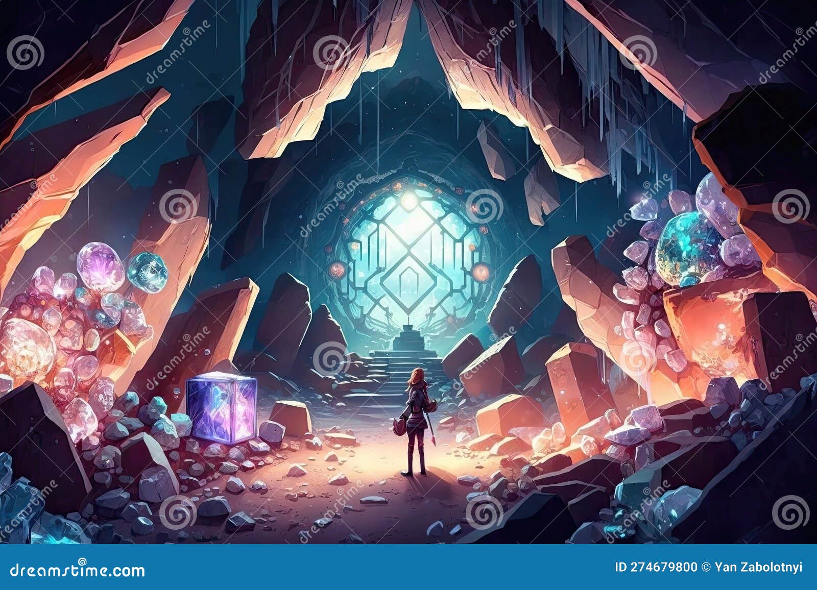 Sparkling Crystal Cave Filled with Treasures. Generative AI Stock ...