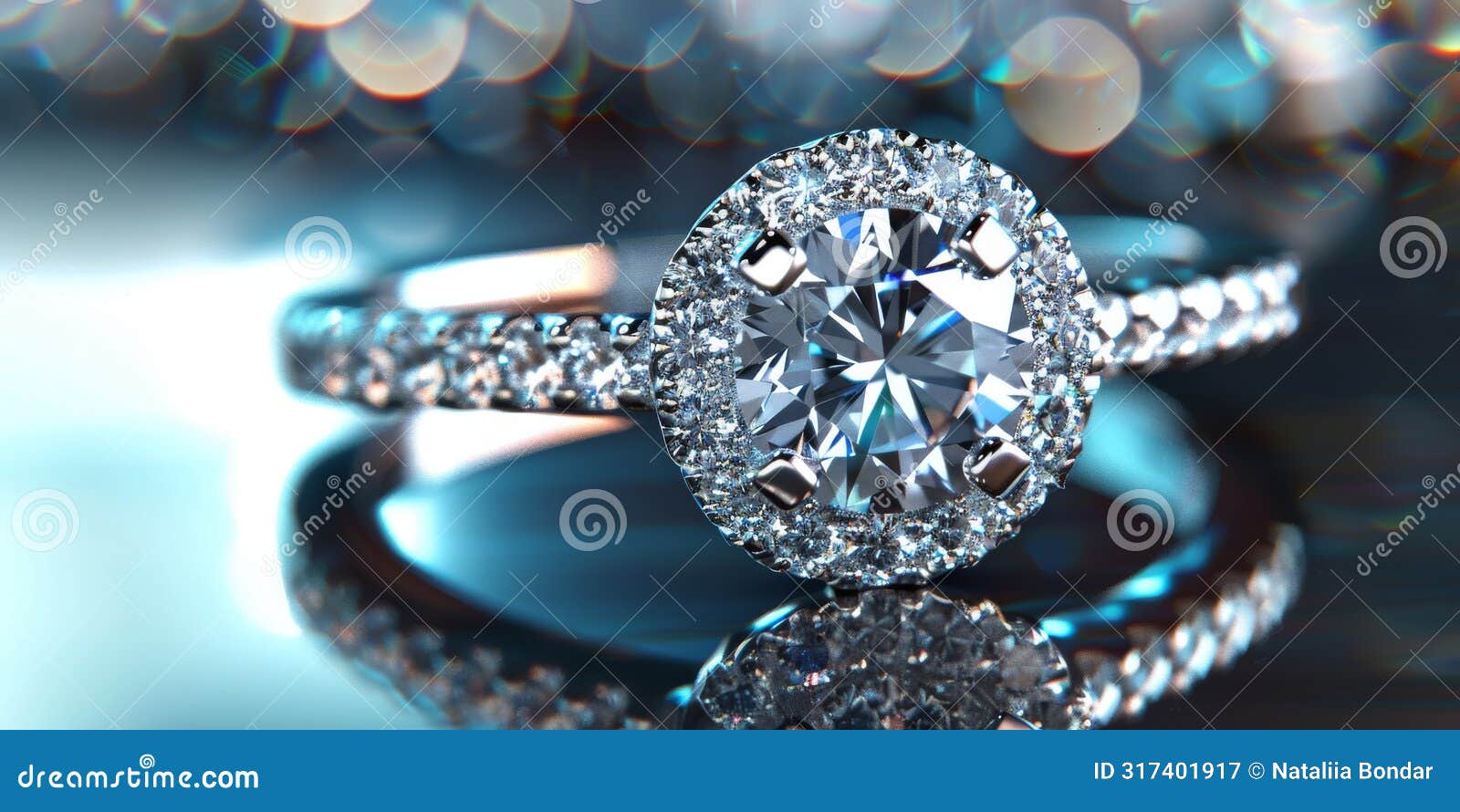 Sparkling Diamond Engagement Ring. Luxurious Diamond Ring on Reflective ...