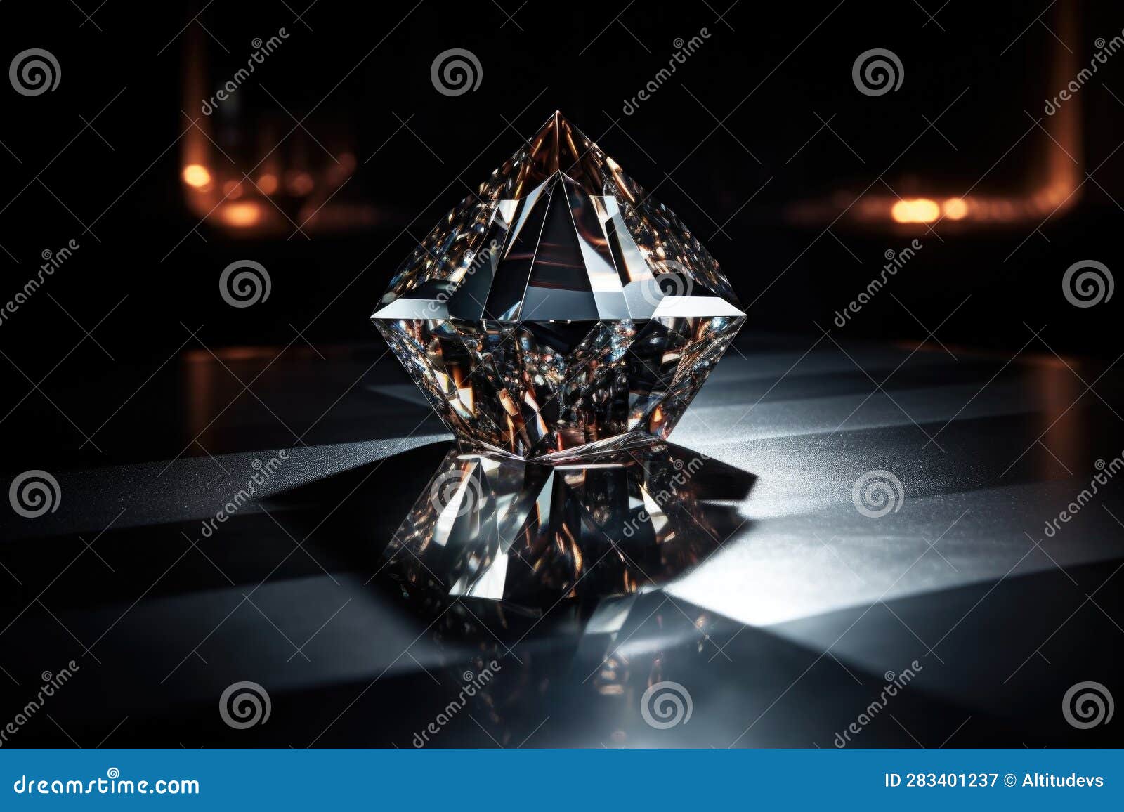 Sparkling Diamond Reflecting Light on Dark Surface Stock Image - Image ...