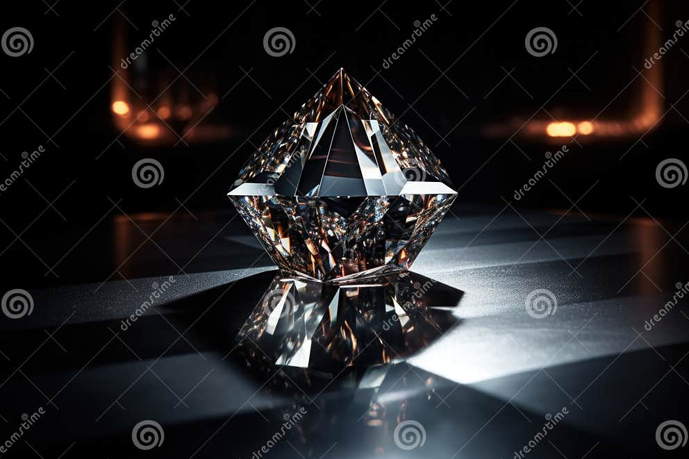 Sparkling Diamond Reflecting Light on Dark Surface Stock Illustration ...