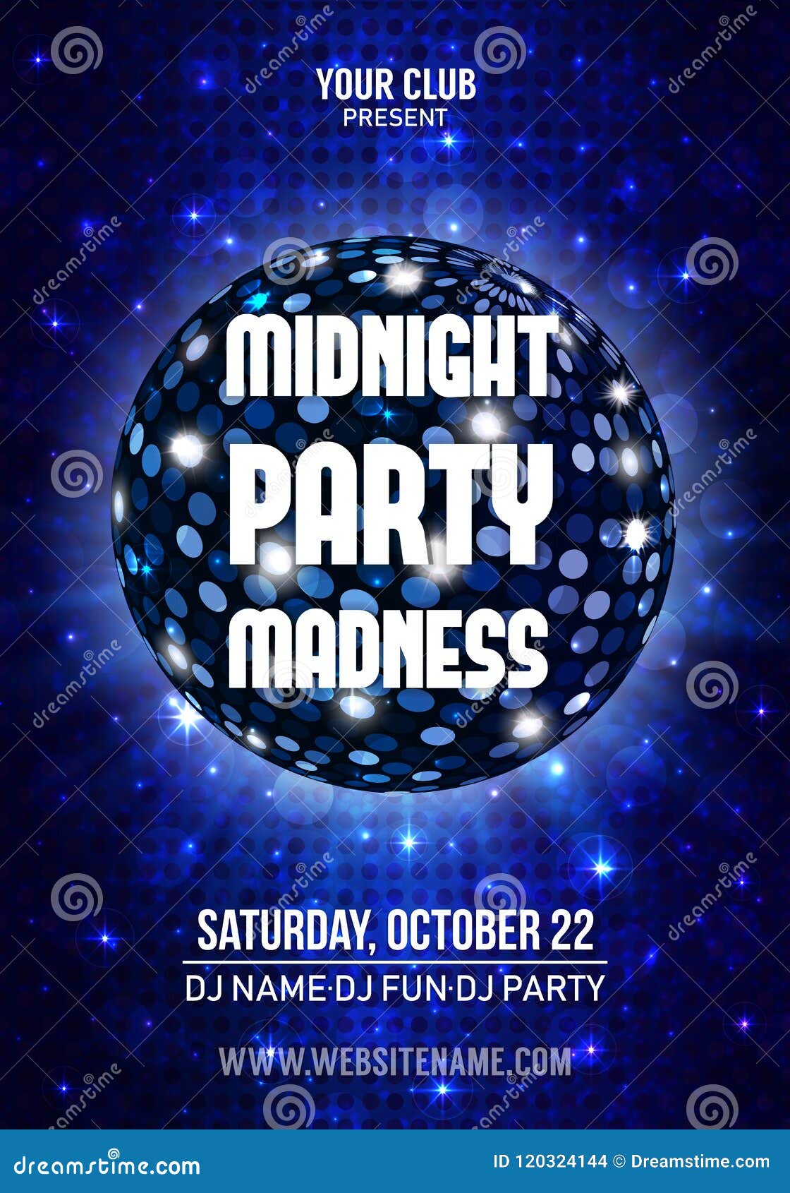 Sparkling Disco Ball. Night Party Flyer. Vector Illustration. Stock ...