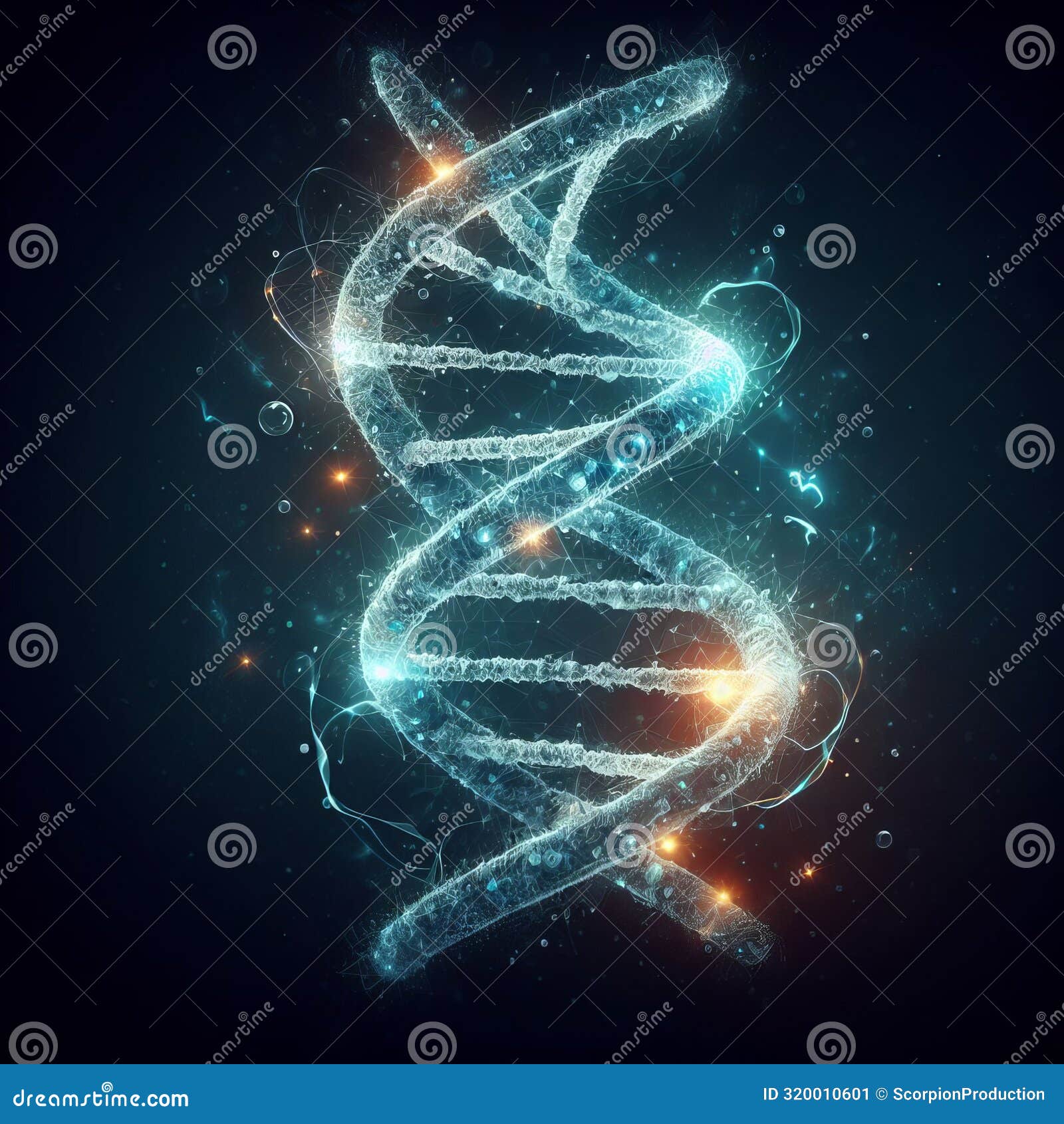 Sparkling DNA Strand in Cosmic Setting Stock Image - Image of ...