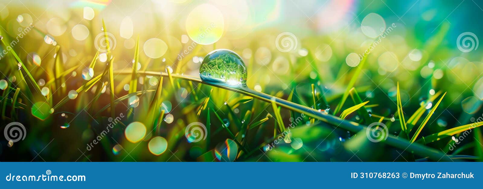 Sparkling Drop of Water on a Blade of Grass, Capturing the Refraction of Light and Details of ...