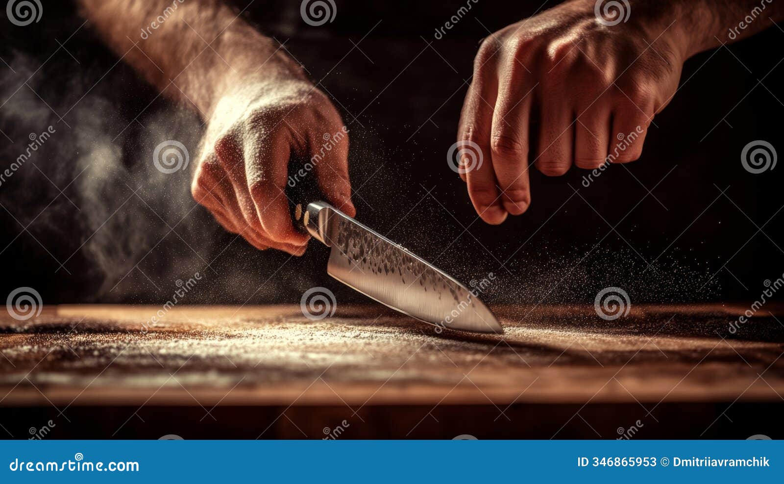 Sparkling Dust on Hands while Sharpening Knives Stock Image - Image of ...
