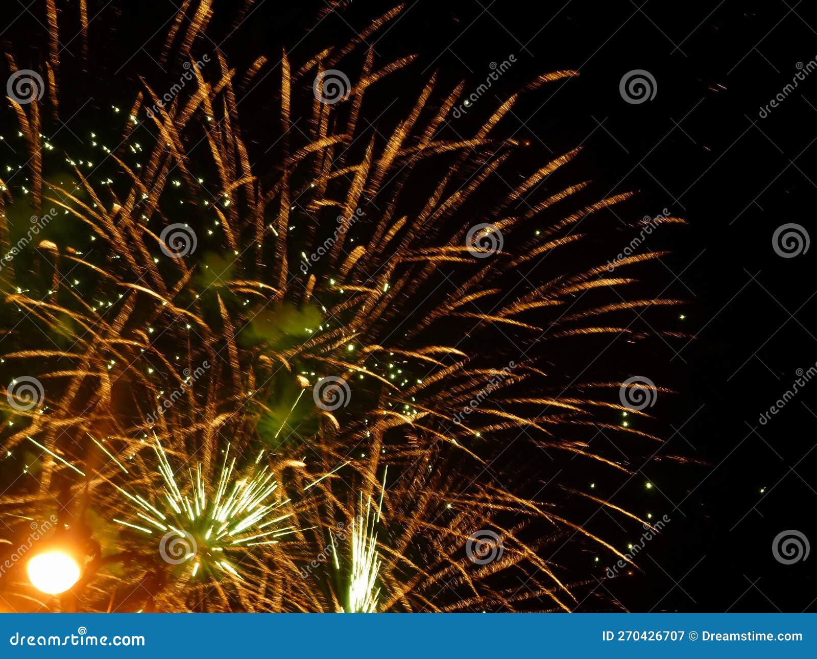 Golden Explosion of Fireworks and Salute, Isolated and Blurred on Black ...
