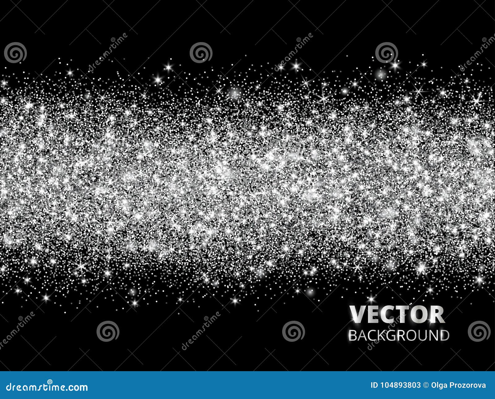 Sparkling Glitter Border on Black Background. Silver Rectangle of ...