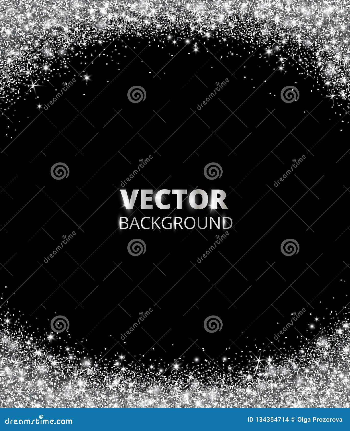 Sparkling Glitter Border, Frame. Falling Silver Dust on Black ...