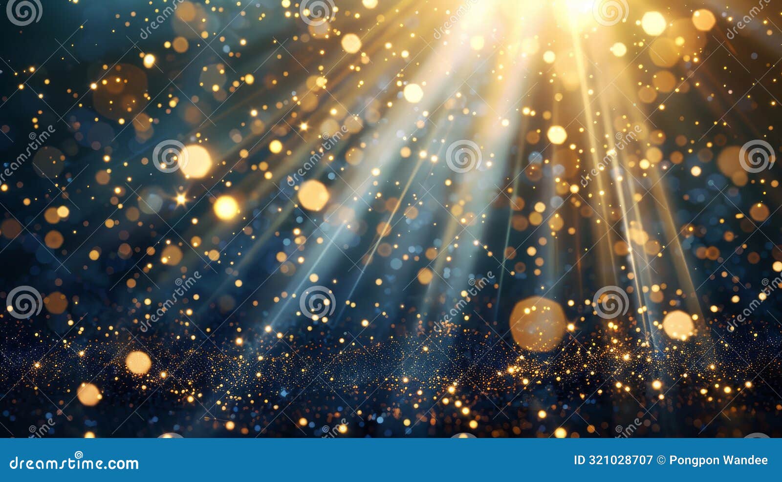 Sparkling Glitter Falling Against a Dark Background with Gold Light Ray ...
