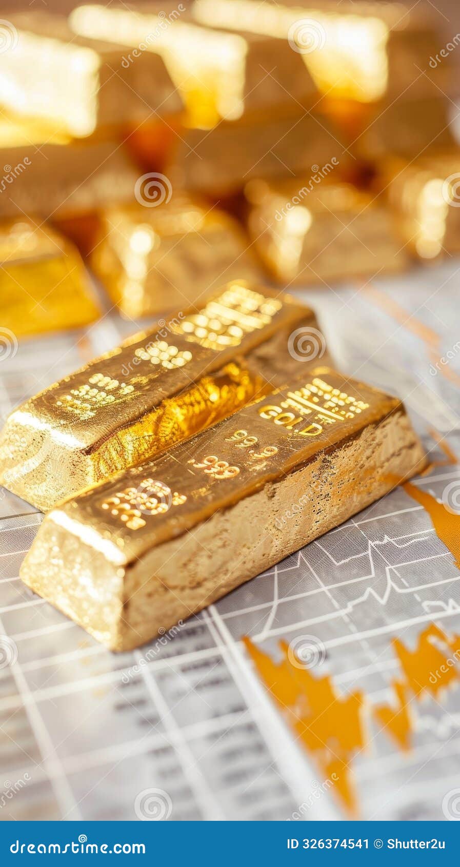 Sparkling Gold Bars Alongside a Chart Representing Business Profit ...