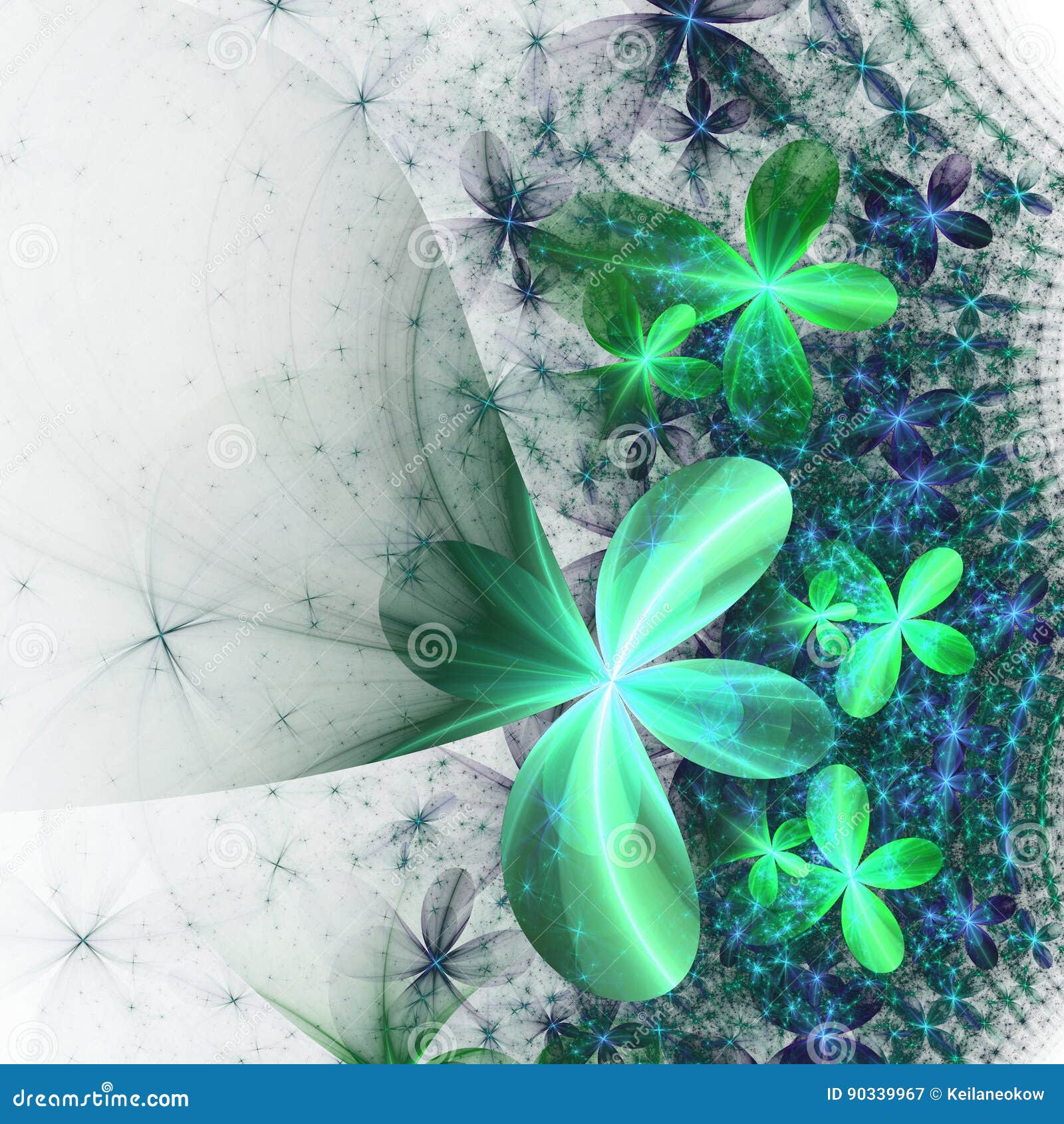 Sparkling Green And Blue Fractal Flower Stock Illustration