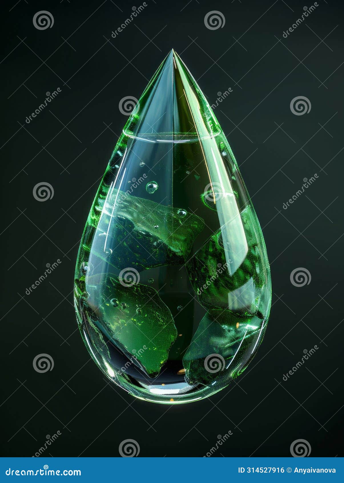 Sparkling Green Drop Gemstone with Reflective Surface on Dark ...