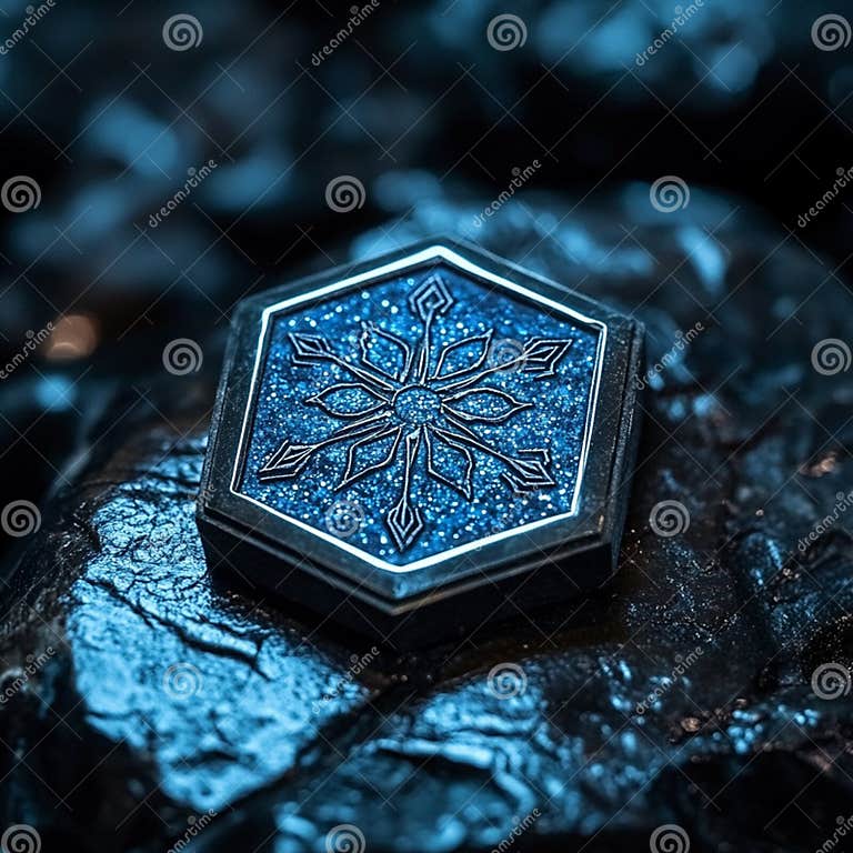 Sparkling Hexagonal Snowflake Design on Stone Surface Surrounded by Texture, Light Reflection ...