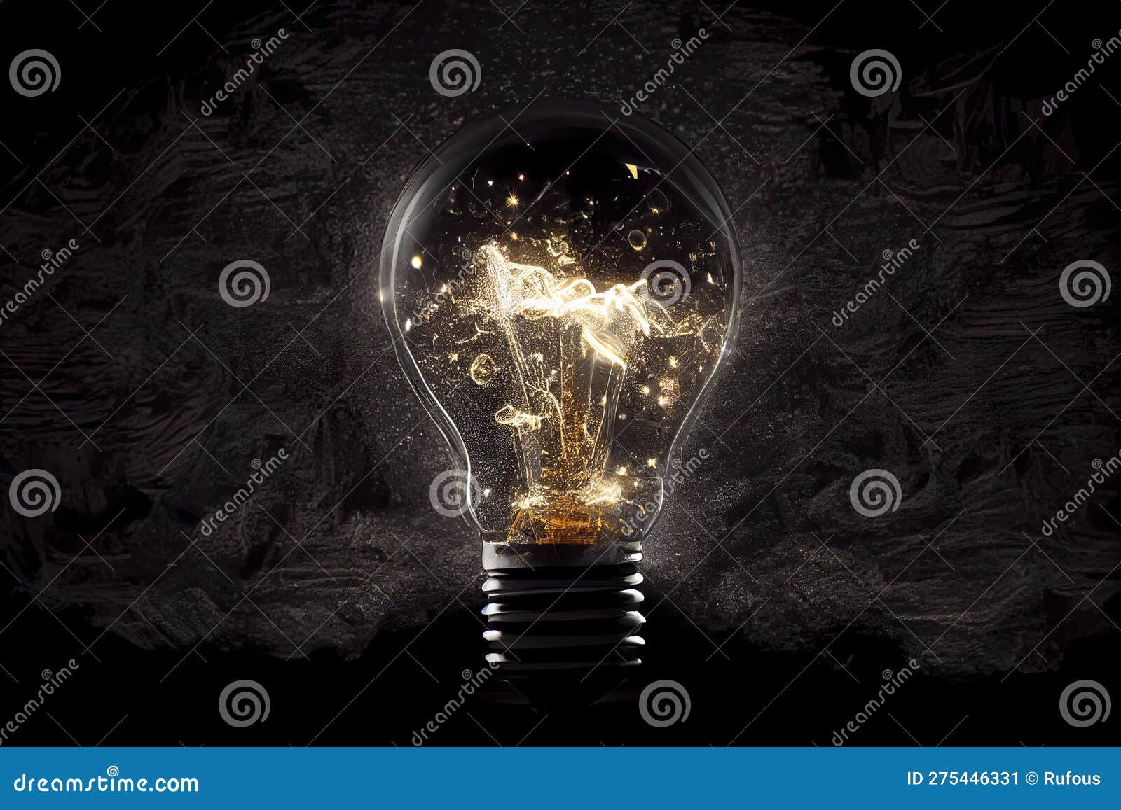 Sparkling Light Bulb on Black Background with Ample Copy Space Stock ...