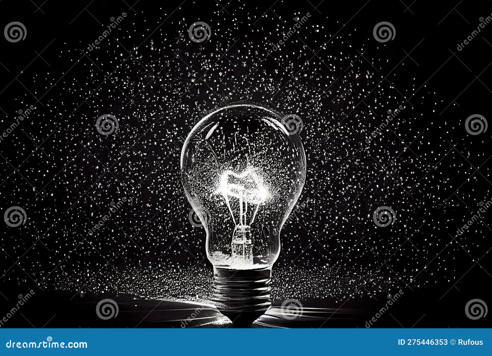 Sparkling Light Bulb on Black Background with Ample Copy Space Stock ...
