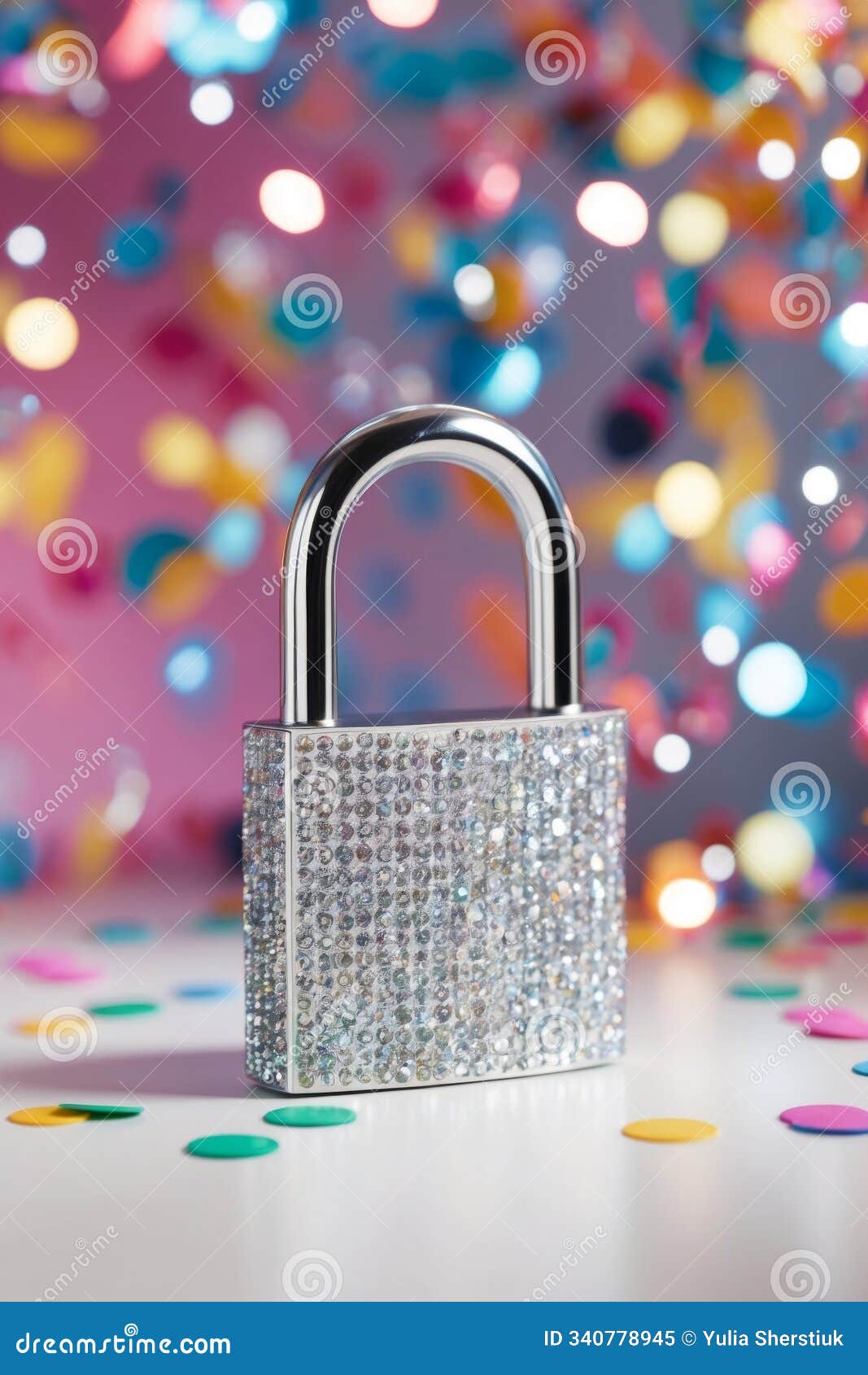 Sparkling Lock with Confetti Celebration Background. Stock Image ...