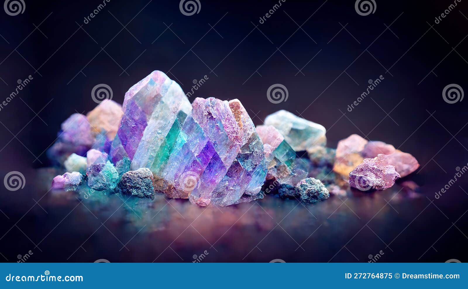 Sparkling Multi-colored Crystals with Rays of Light on Black Background ...