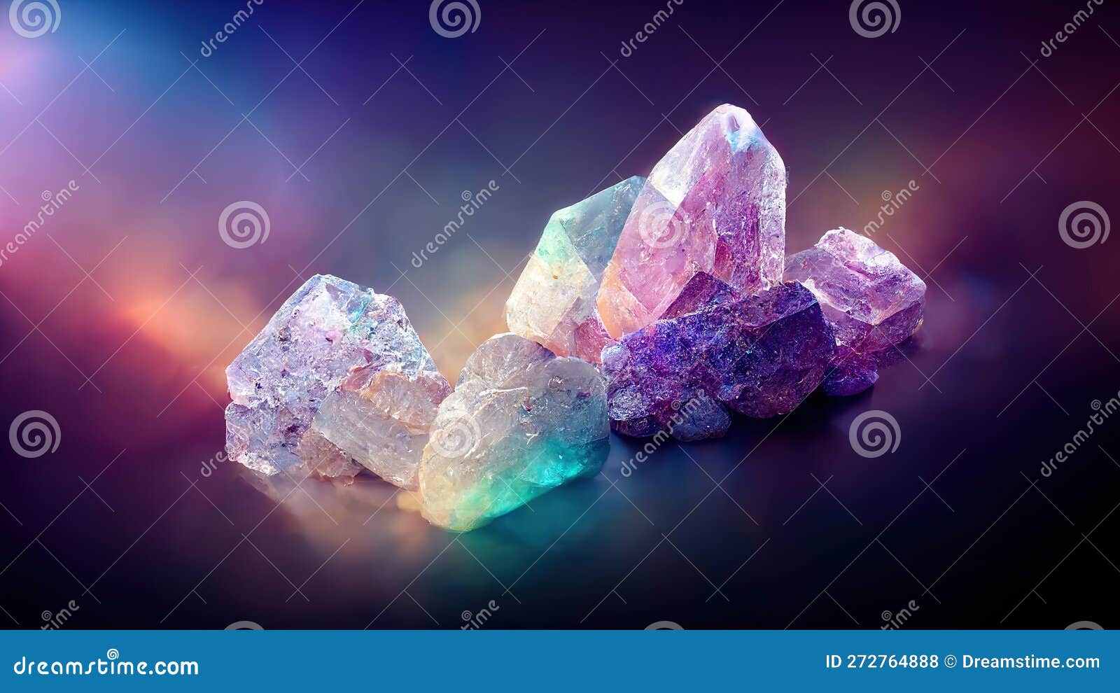 Sparkling Multi-colored Crystals with Rays of Light on Black Background ...