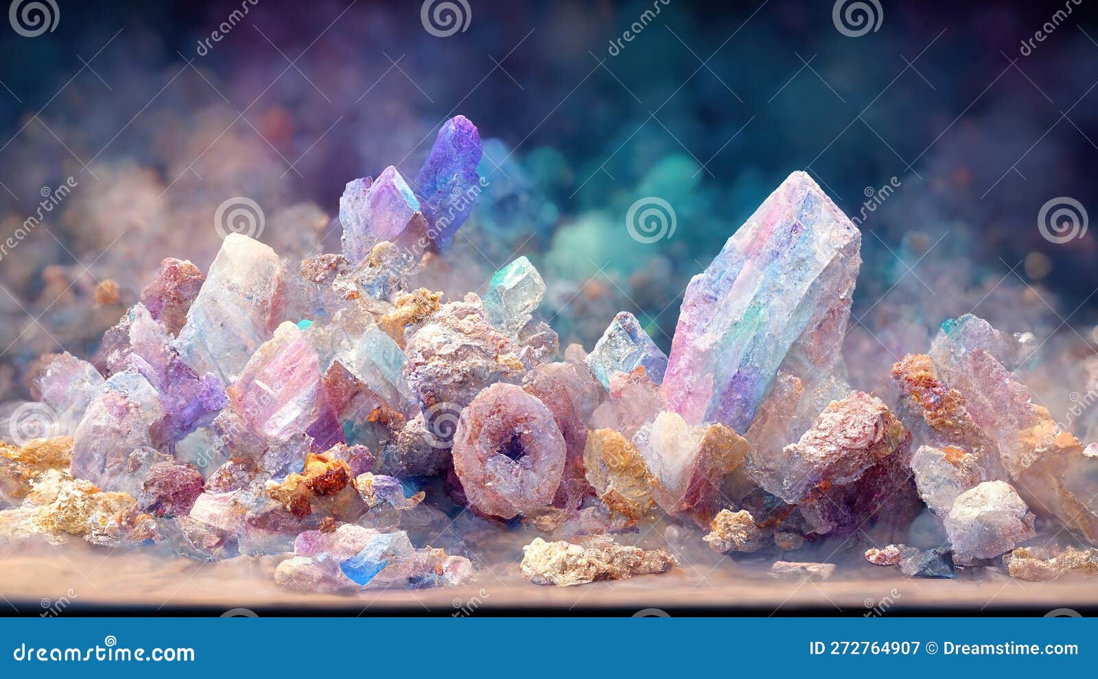 Sparkling Multi-colored Crystals with Rays of Light on Black Background ...