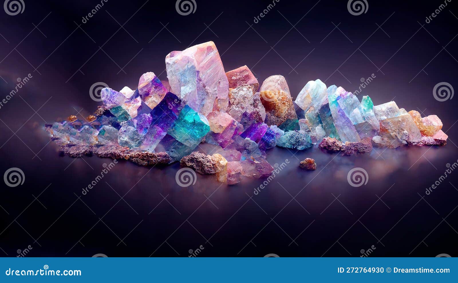 Sparkling Multi-colored Crystals with Rays of Light on Black Background ...