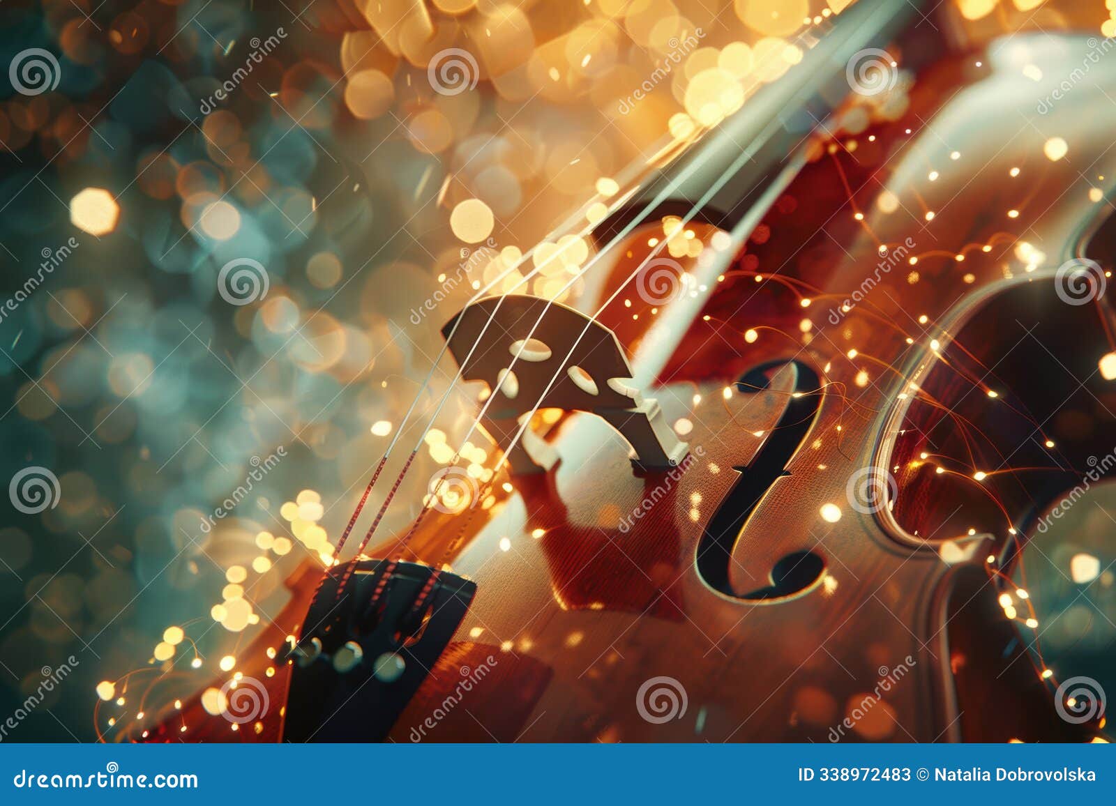 Sparkling Music Notes Floating Around Classical Instruments in a ...