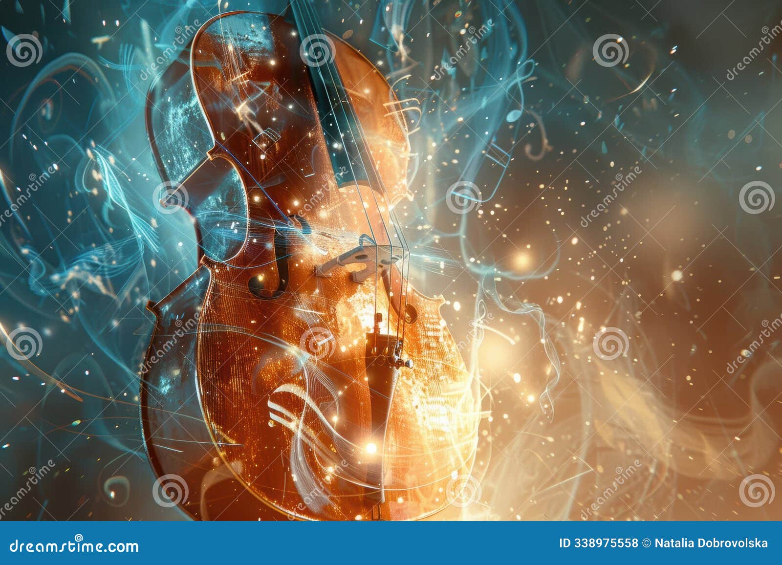 Sparkling Music Notes Floating Around Classical Instruments in a ...