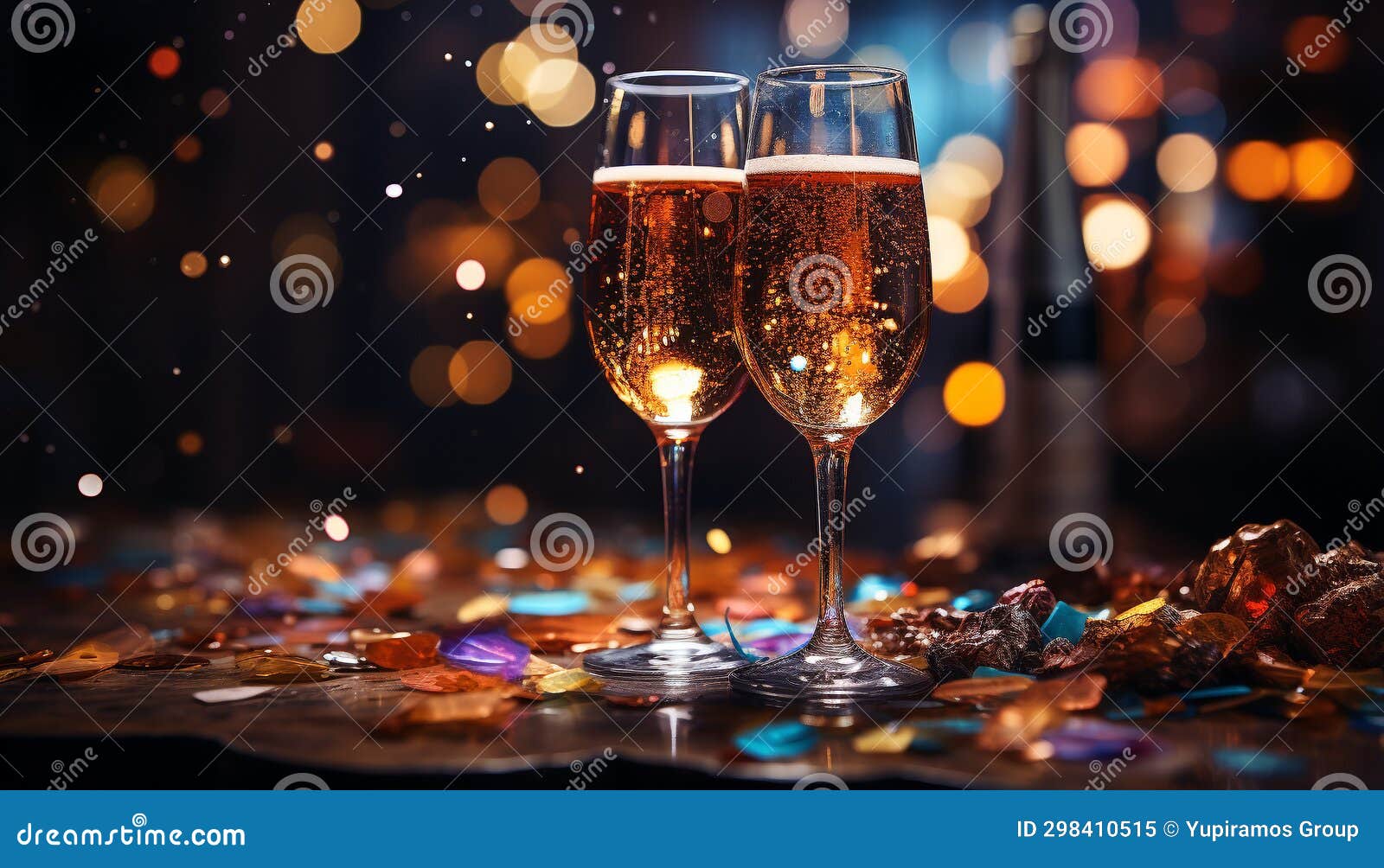 A Sparkling Night of Celebration, Champagne Flowing, Glasses Clinking ...