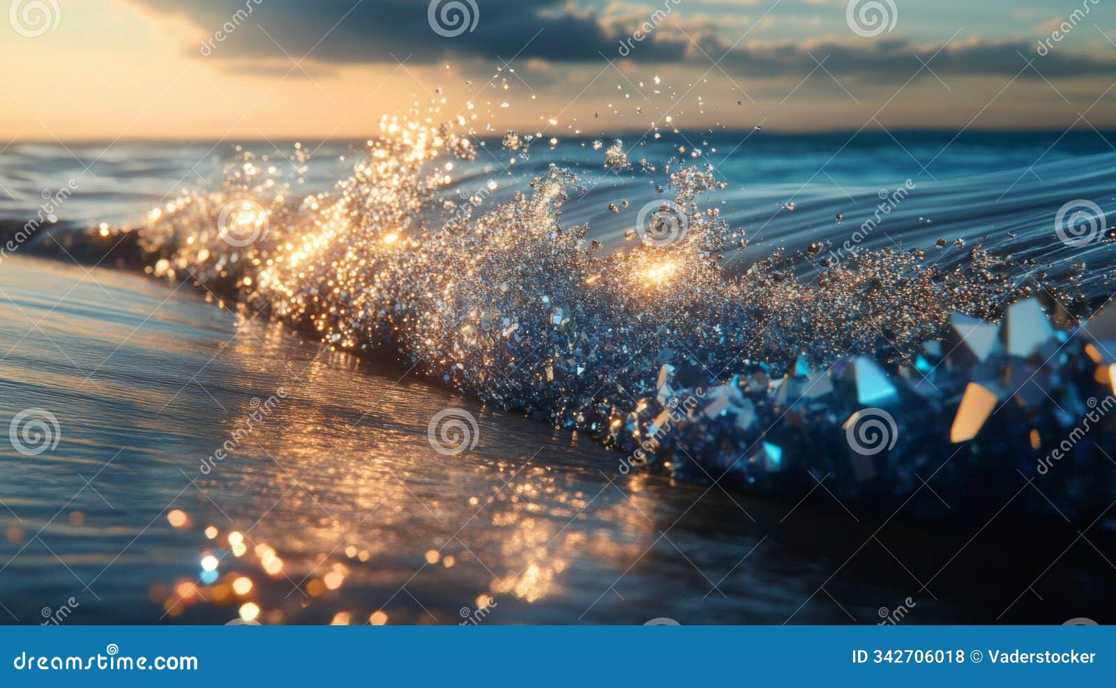 Sparkling Ocean Wave at Sunset Stock Illustration - Illustration of ...
